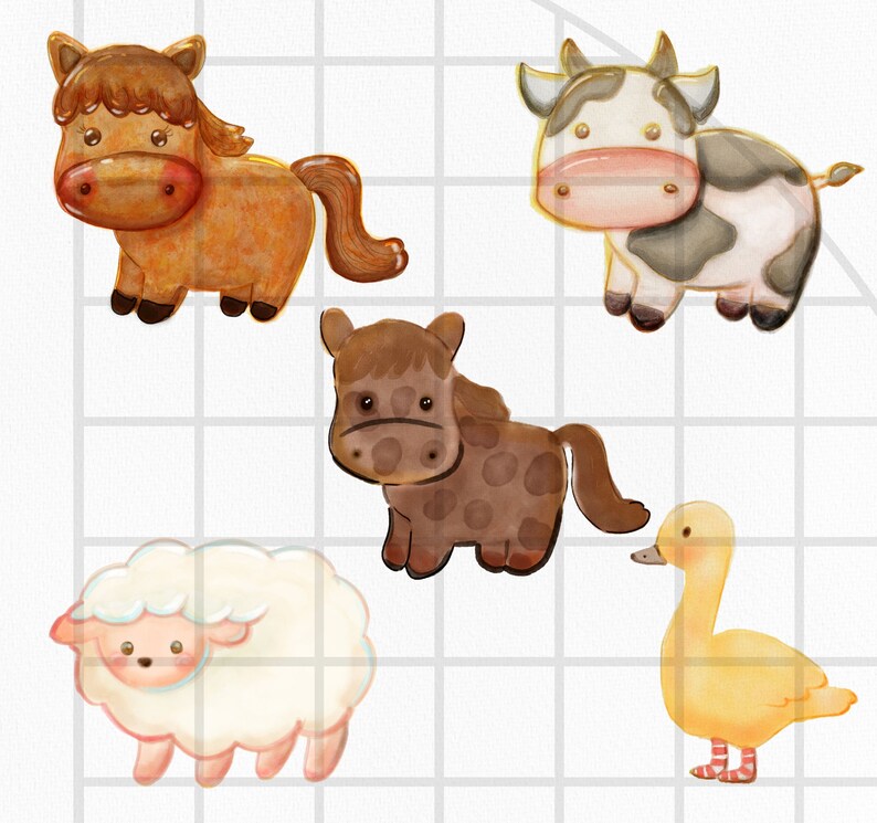 Cute Little Farm Clipart, Watercolor Farm Animals PNG Digital Clip Art ...