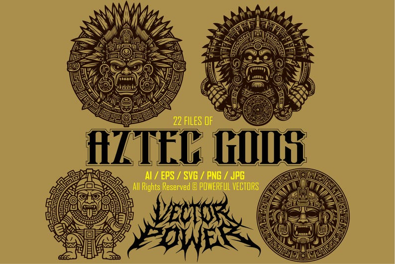 Aztec Gods Vector Art Bundle | 22 Ancient Deity Illustrations - Etsy