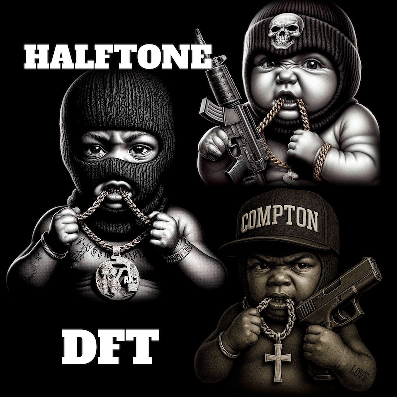 Rap Baby Gangsta PNG With Beanie, Halftone Urban Baby for DTF Printing ...