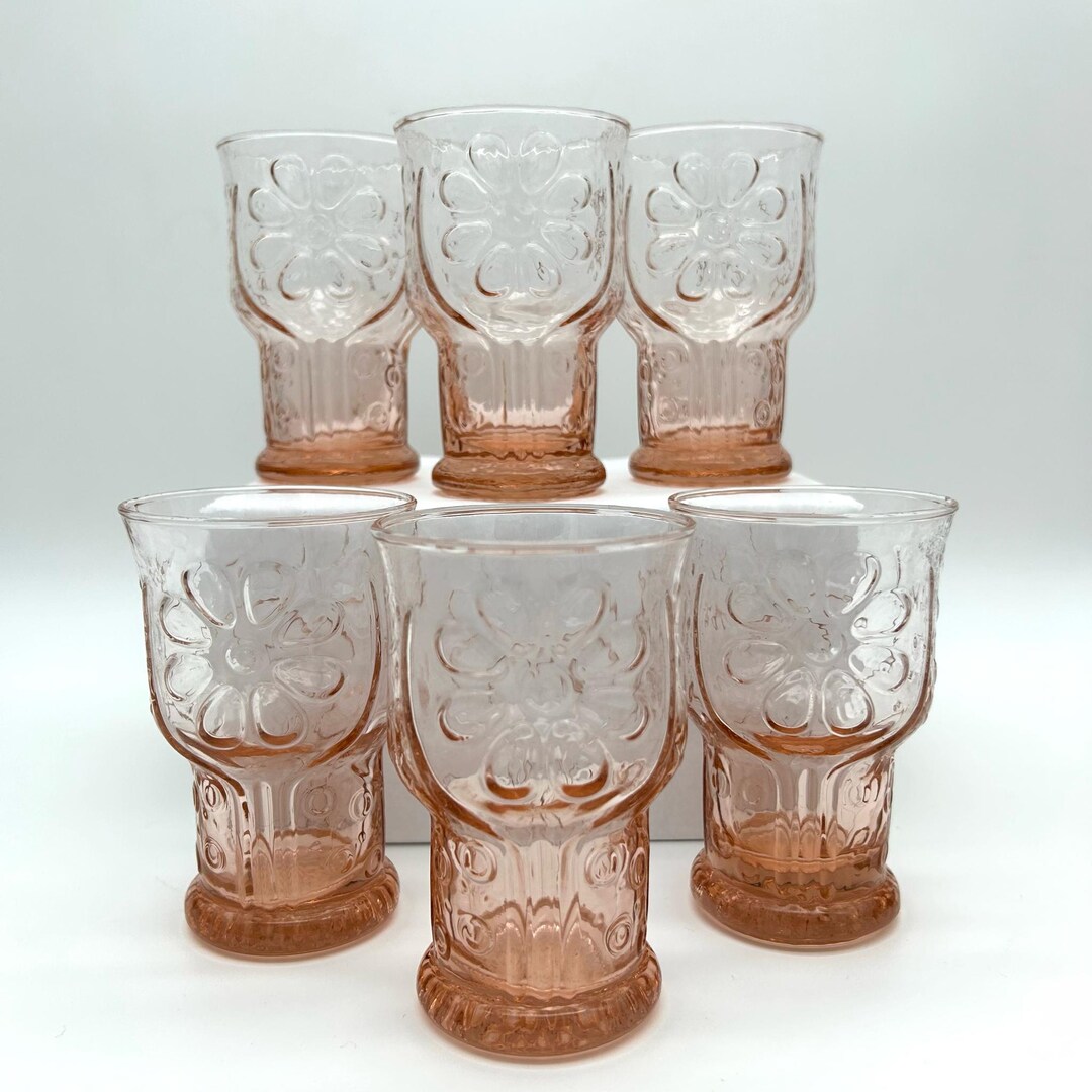 Vintage 1970's Libbey Drinking Glasses Pink Daisy Juice Glasses Set of ...