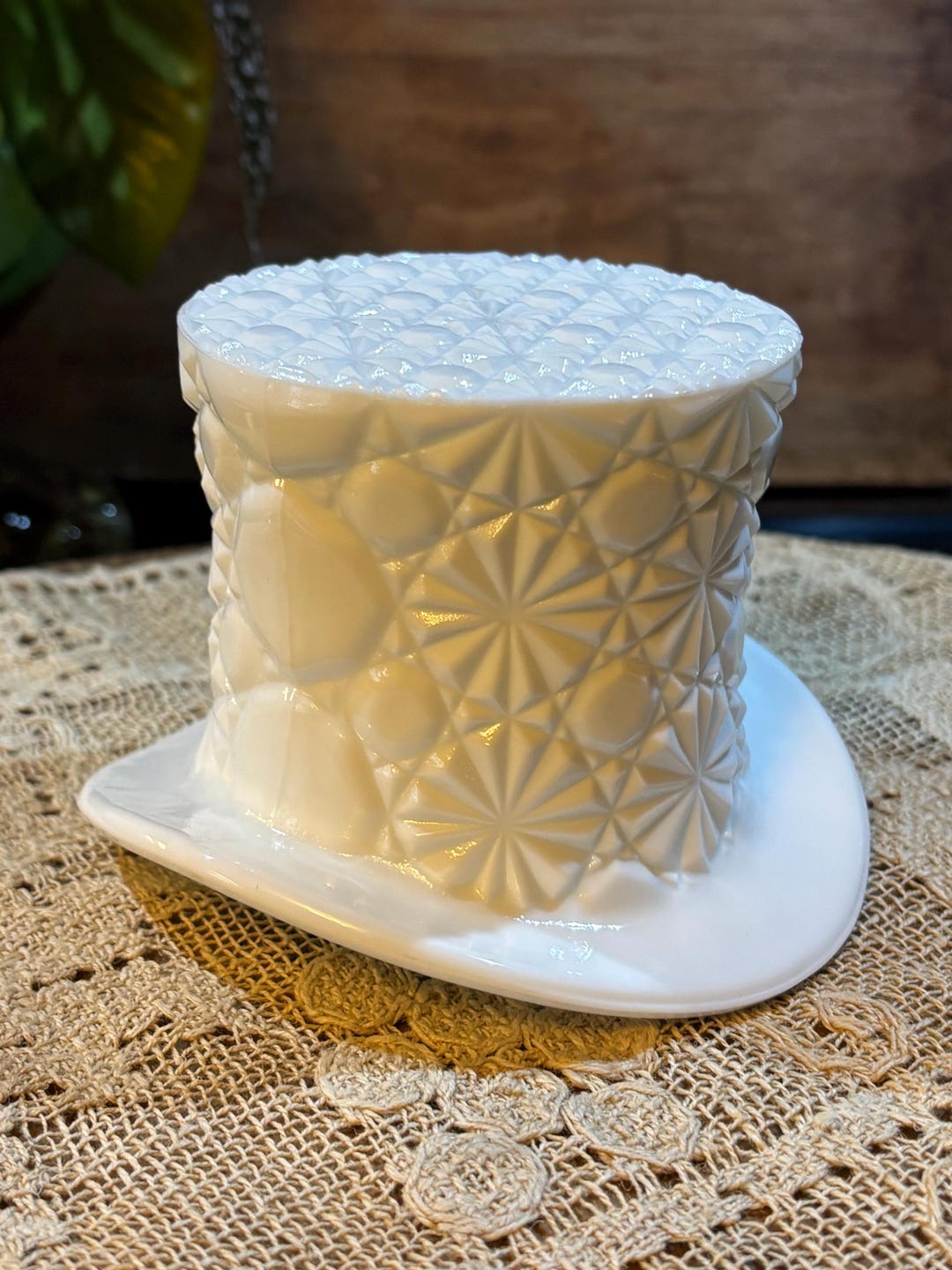 Vintage Milk Glass Top Hat - Etsy