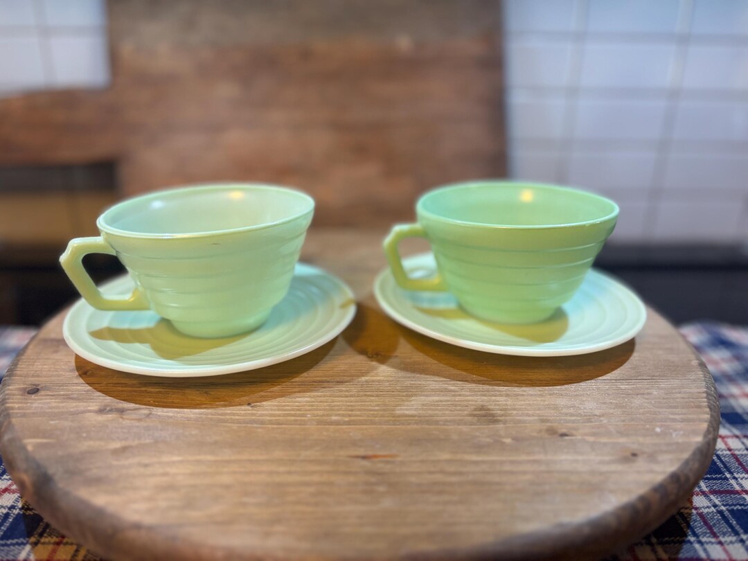 Vintage Hazel Atlas Cup and Saucer Jadeite Color Milk Glass. 2 ...