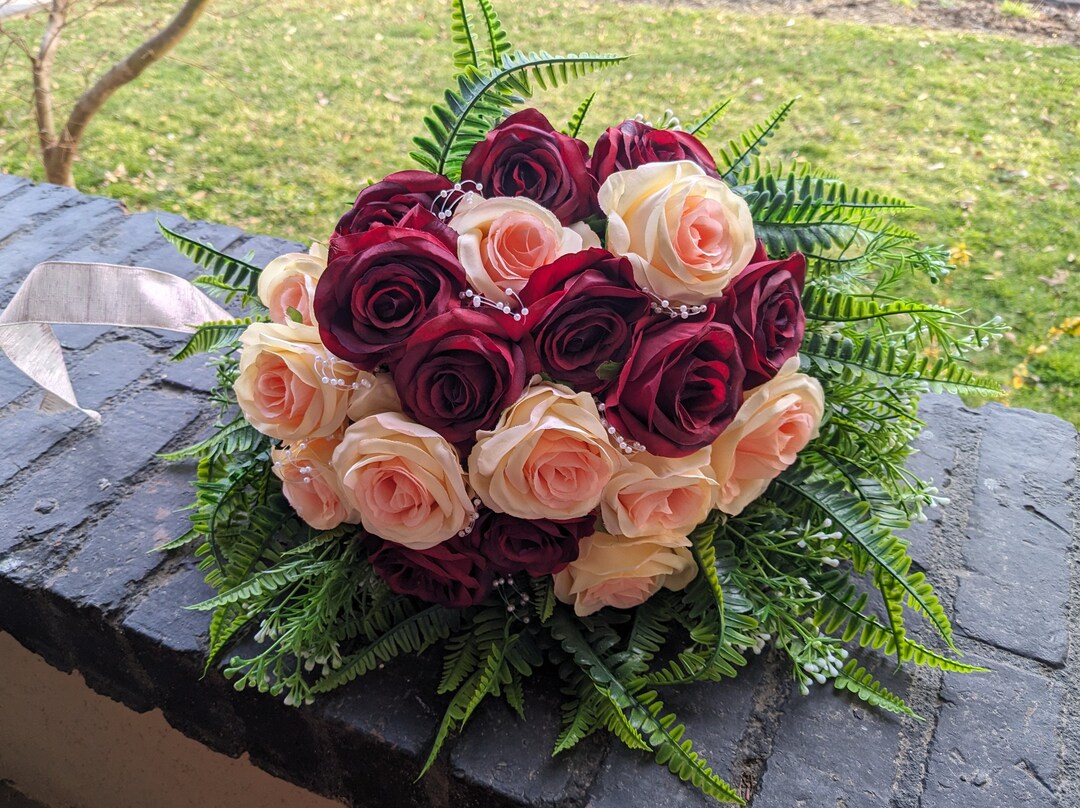 Burgundy and Champagne Rose Bridal Bouquet - Etsy