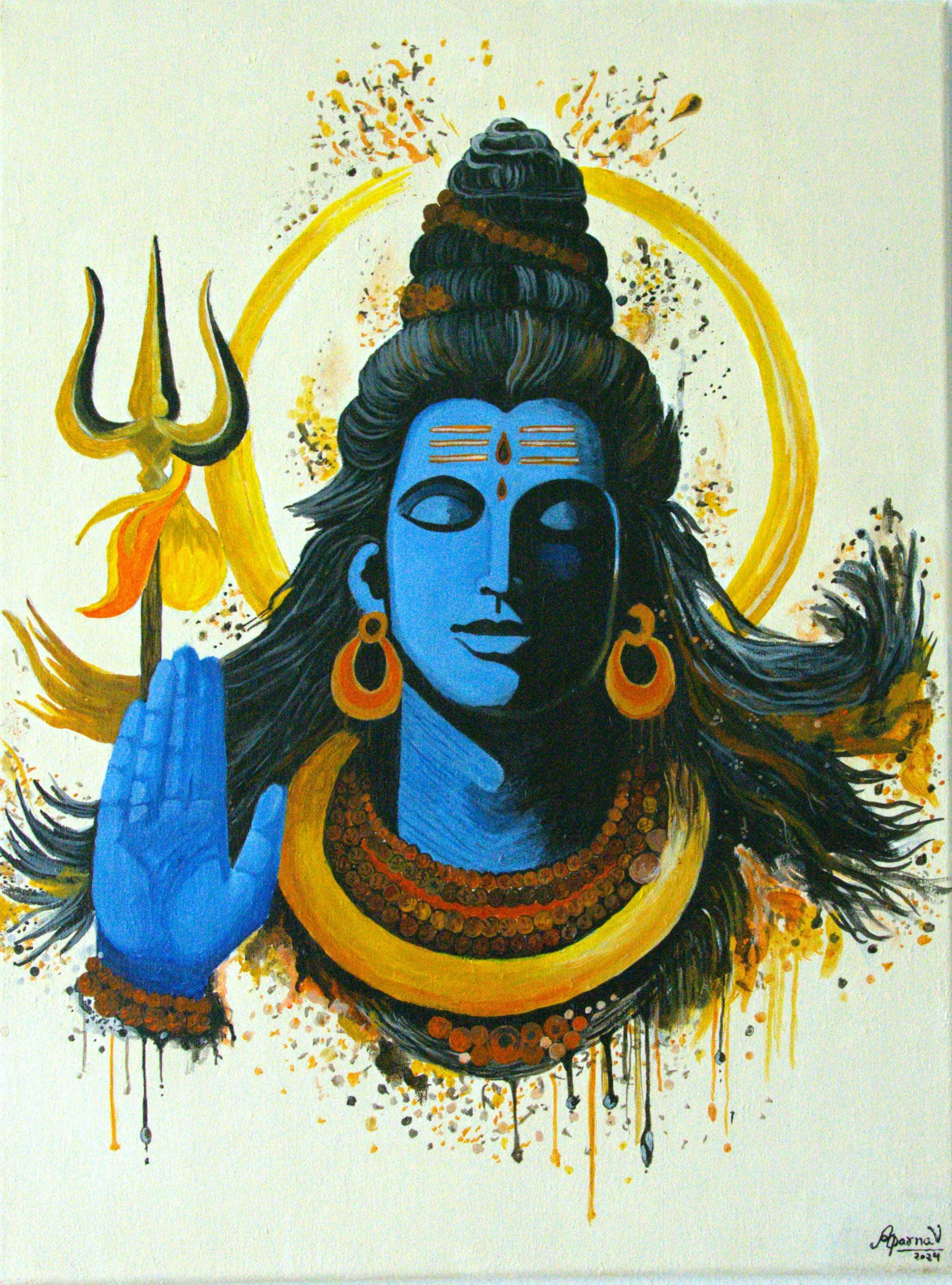 Lord Shiva Painting, Mahadev Canvas Art, Devine Hindu God Wall Decor ...
