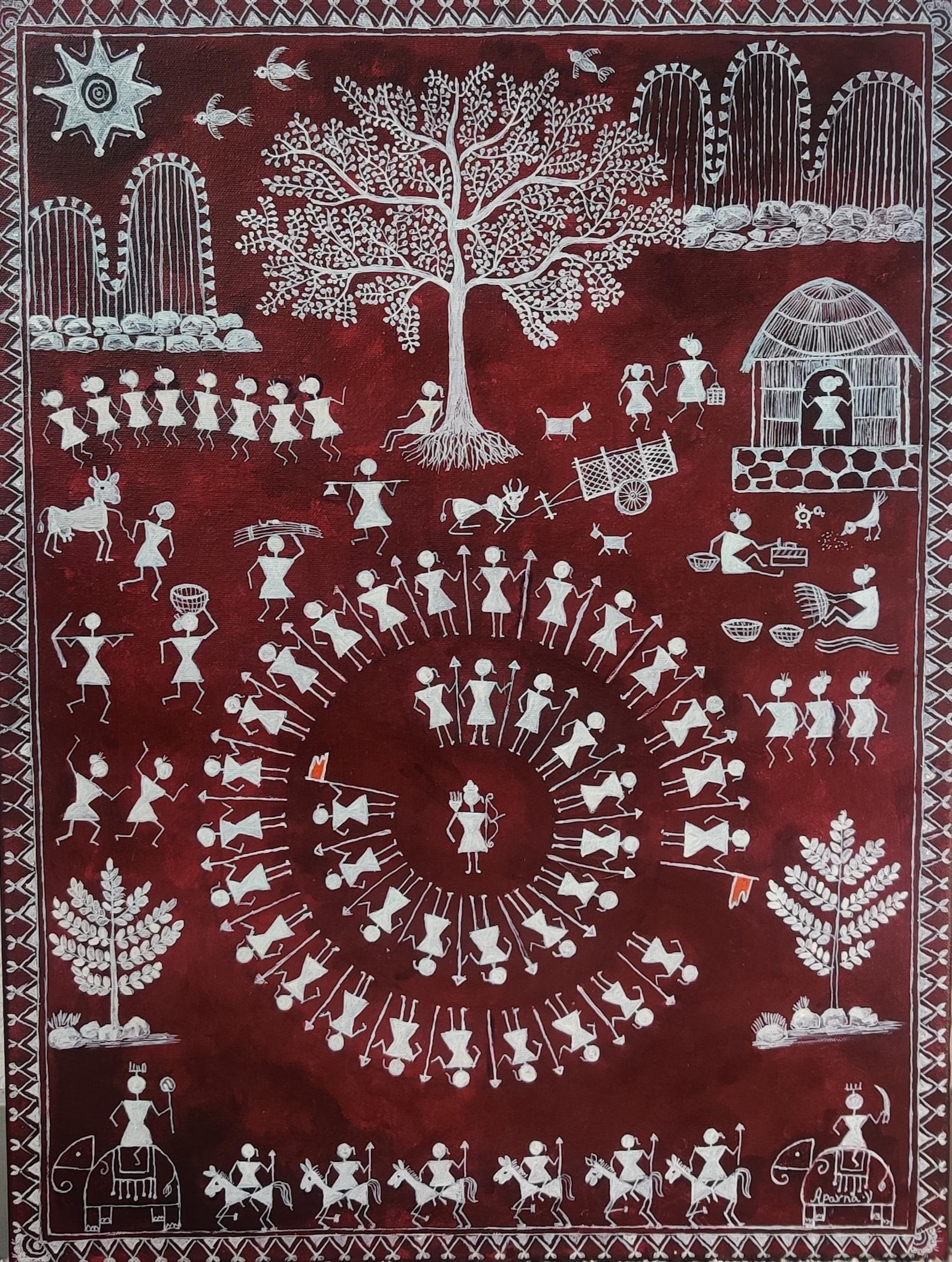 Warli Folk Art Painting, Ethnic Wall Decor, Tribal Art Painting ...