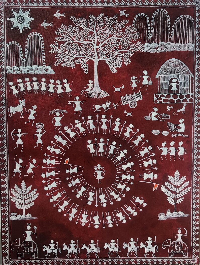 Warli Folk Art Painting, Ethnic Wall Decor, Tribal Art Painting ...