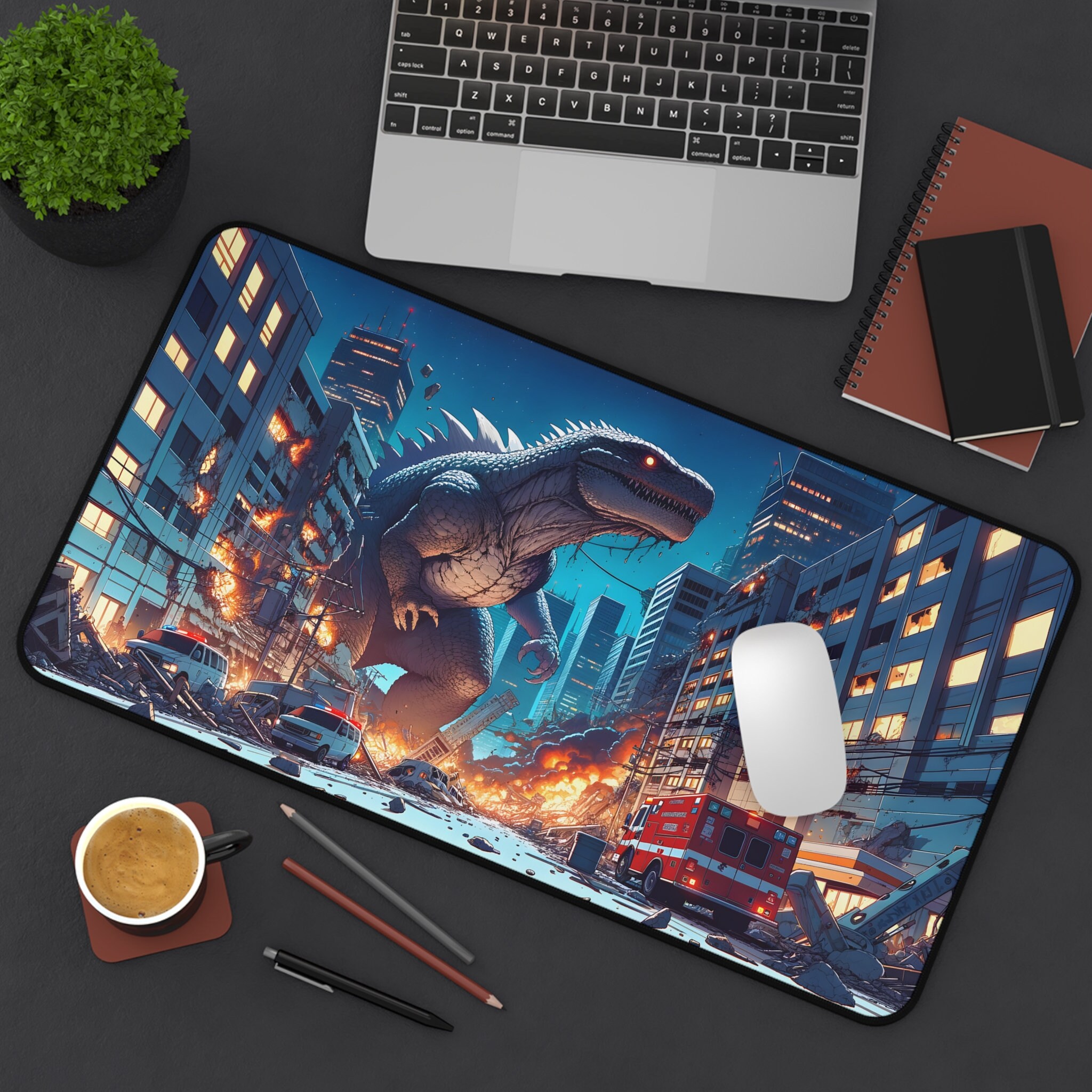 Godzilla Desk Mat, Pastel Godzilla Desk Mat, Gentle Destruction ...