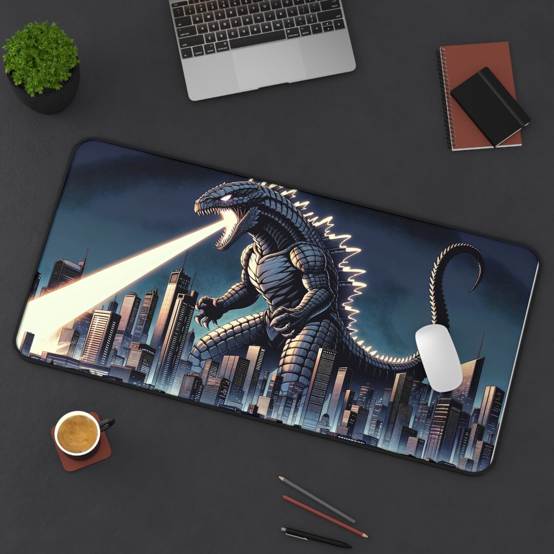 Pastel Godzilla Desk Mat Gentle Destruction Cityscape Tribute, Godzilla ...