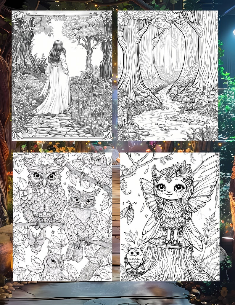 Enchanted Forest Coloring Book: Story Coloring Page, Fantasy Color Book ...