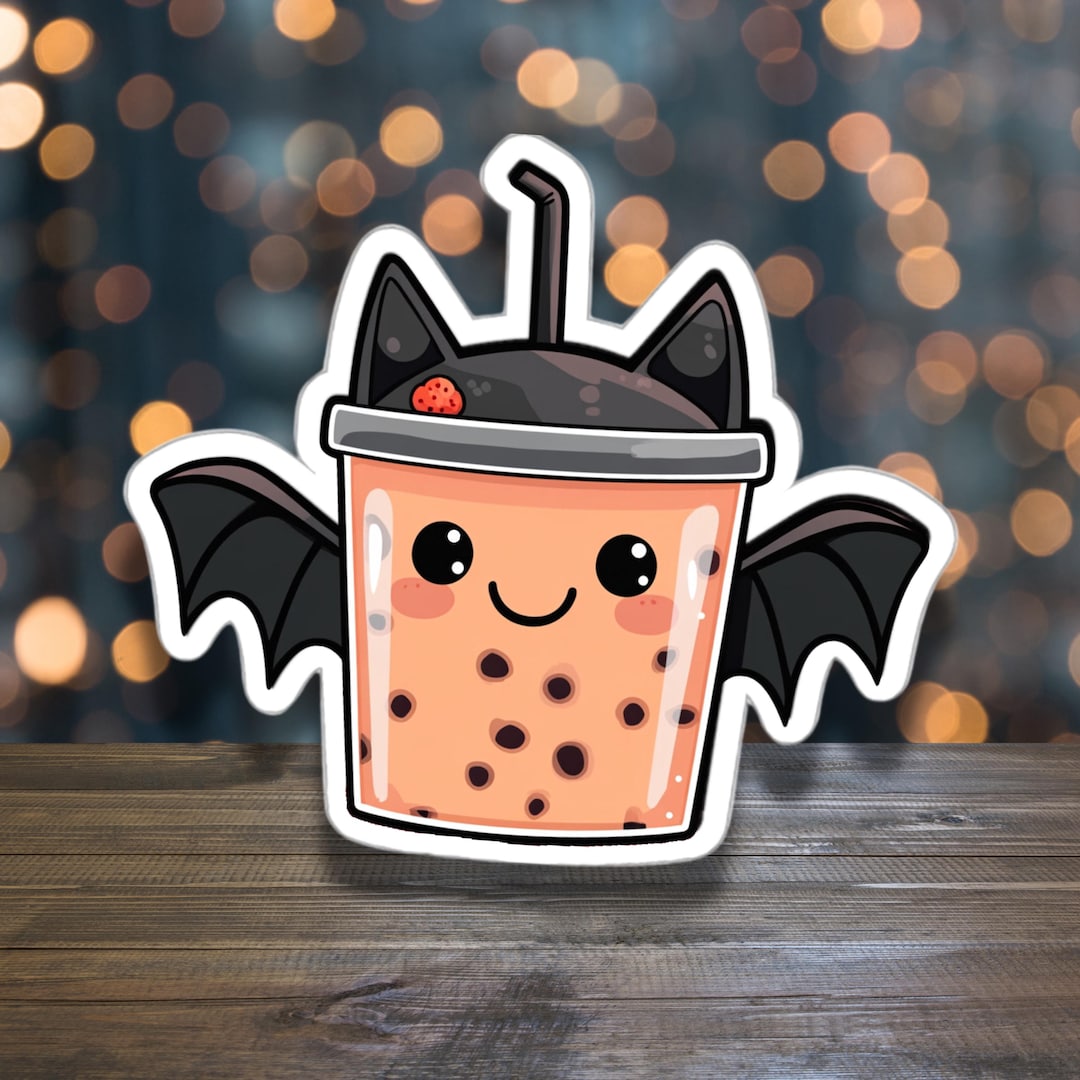Orange Boba Tea Drink in Bat Costume, Cute Halloween Sticker, Halloween ...