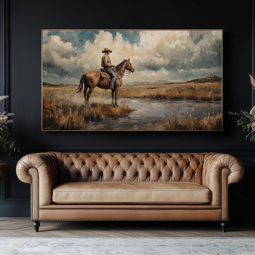 Cowboy and Horse Framed Canvas Print: Rustic Western Wall Art - Etsy