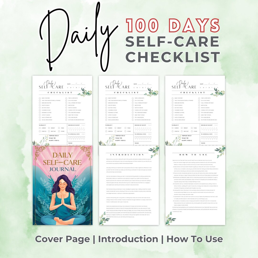 100 Days Self Care Checklist Journal | Printable Checklist | Self Care ...