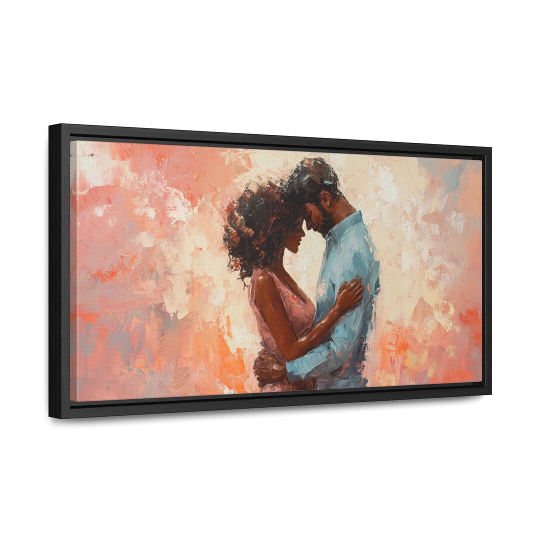 Romantic Embrace - Intimate Couple, Oil Painting Print, Framed Canvas ...