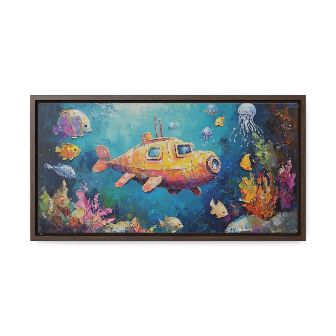 Submarine Ocean Adventure Framed Canvas Print - Vibrant Underwater Wall ...