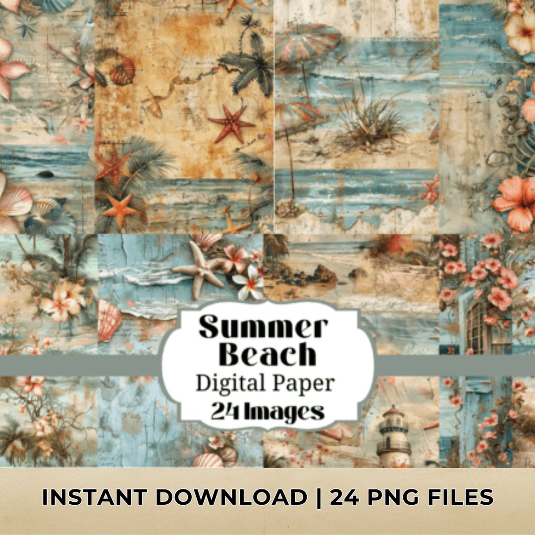 Summer Beach Junk Journal, Printable Pages, Collage Sheet, Nautical ...