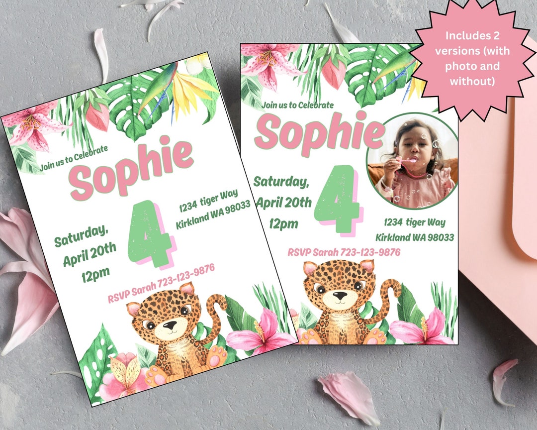 Cute Leopard Birthday Invitation Edit in Canva - Etsy