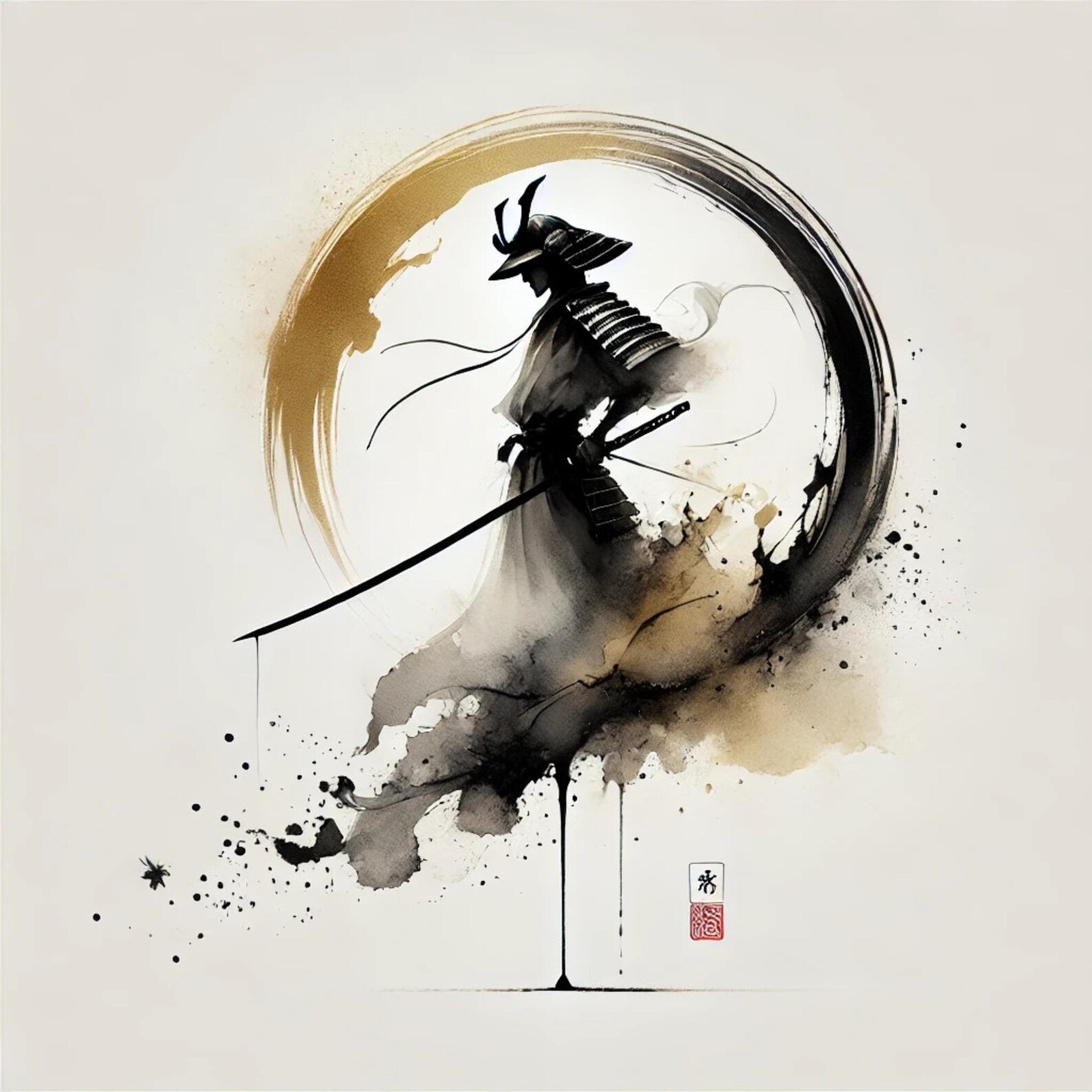 Abstract Samurai Watercolor Art - Framed Poster - Zen Minimalist Decor ...