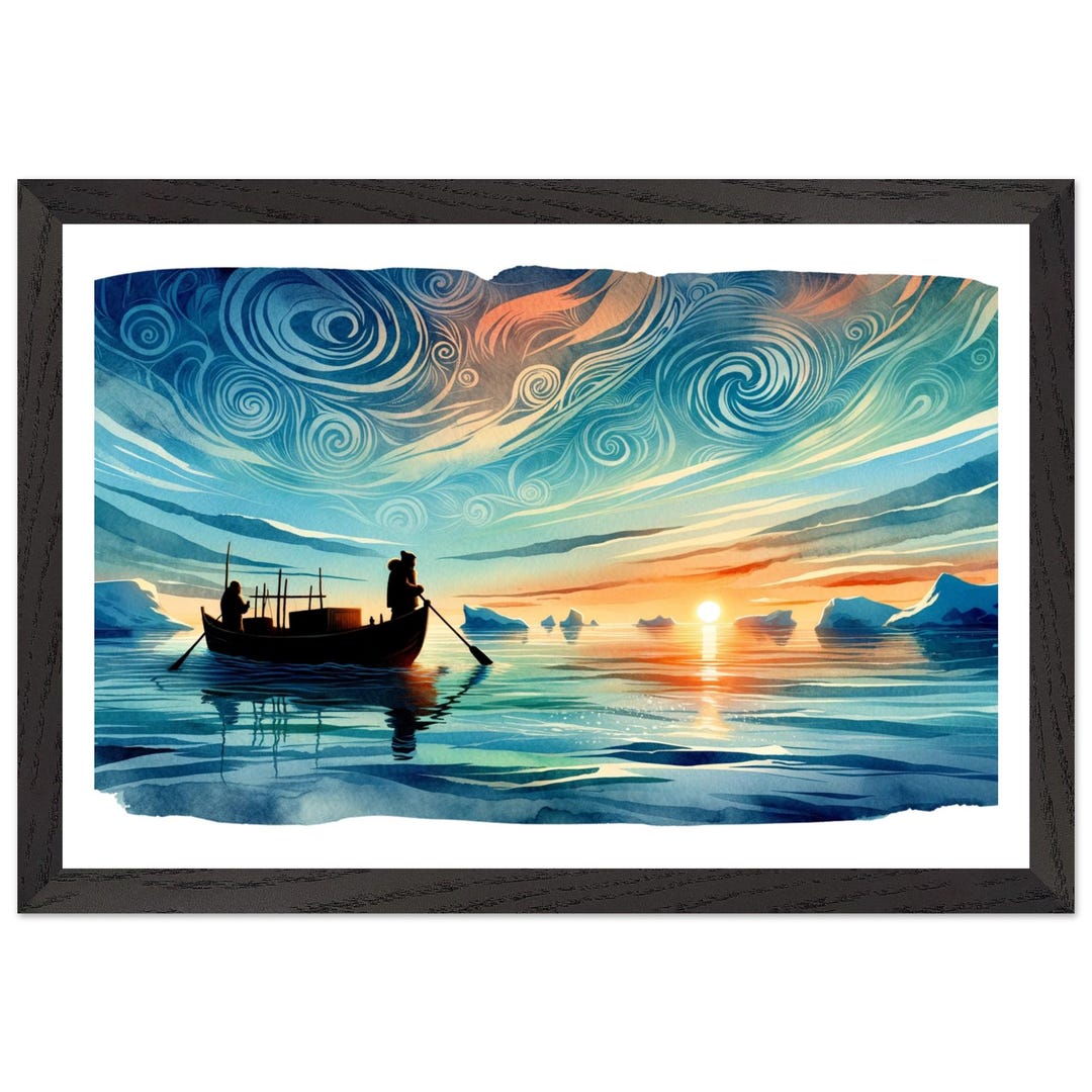 Inuit Fishermen at Sunset - Premium Framed Art Poster With Oak Frame - Etsy