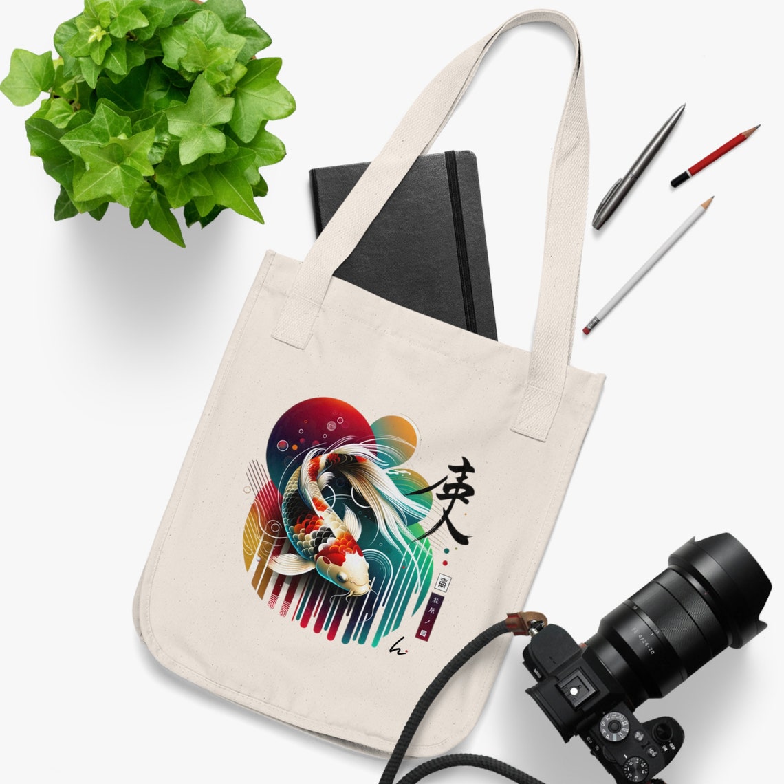 Japanese Cute Koi Fish Lover Organic Tote Bag Cool Special Occasion ...