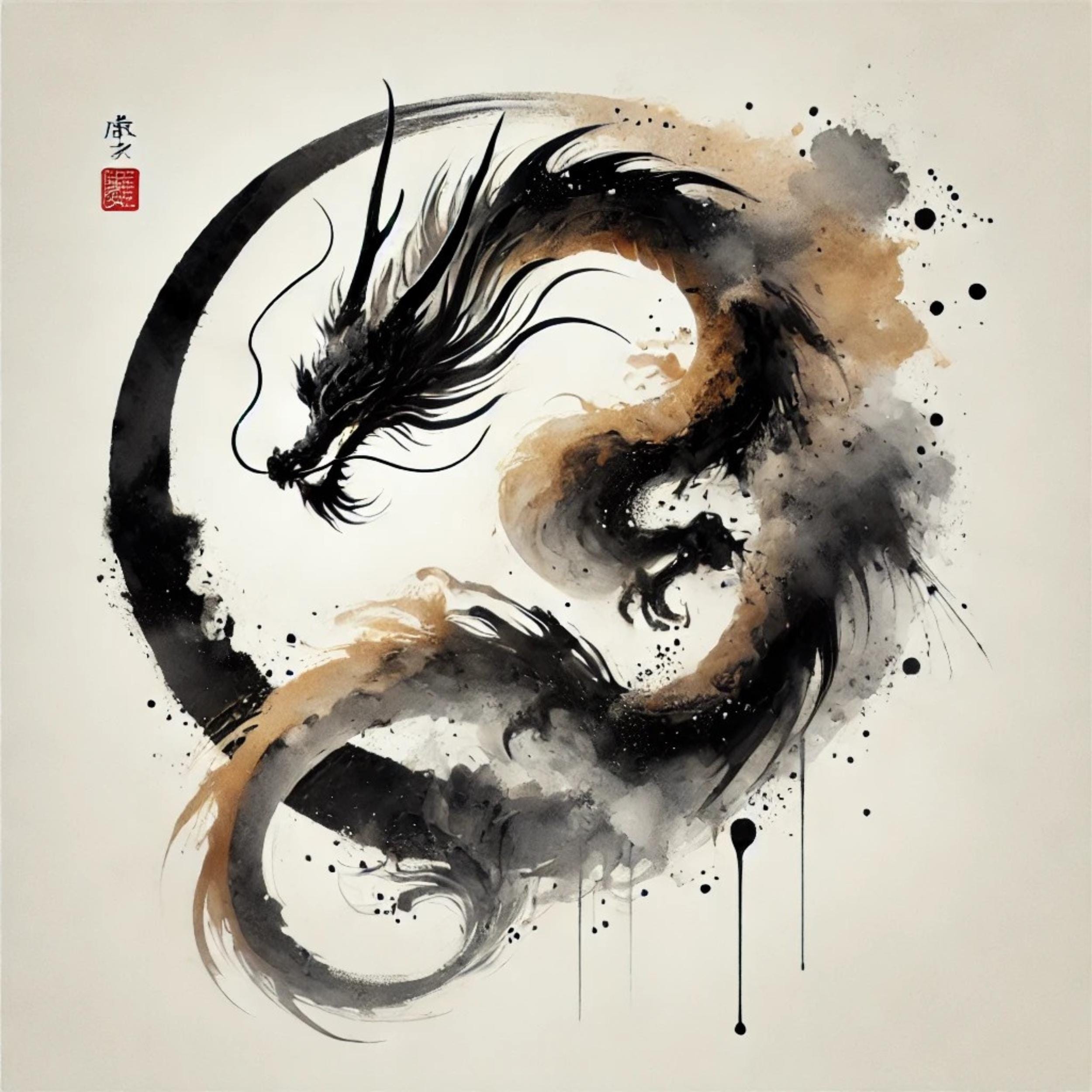 Elegant Abstract Dragon Watercolor Framed Poster – Zen Art, Vivid ...