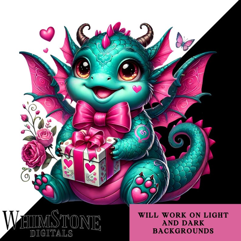 Valentine Dragon Clipart Bundle, Adorable Baby Dragons PNG Bundle ...