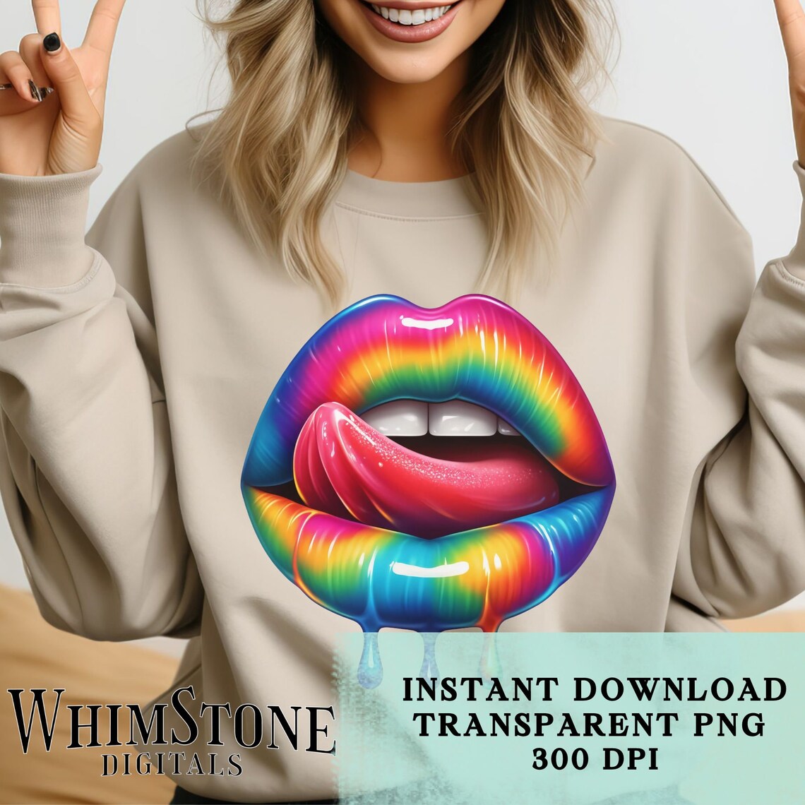 Rainbow Tie-dye Lips PNG, Kiss Lips DTF, Dripping Lip Clipart, Licking ...