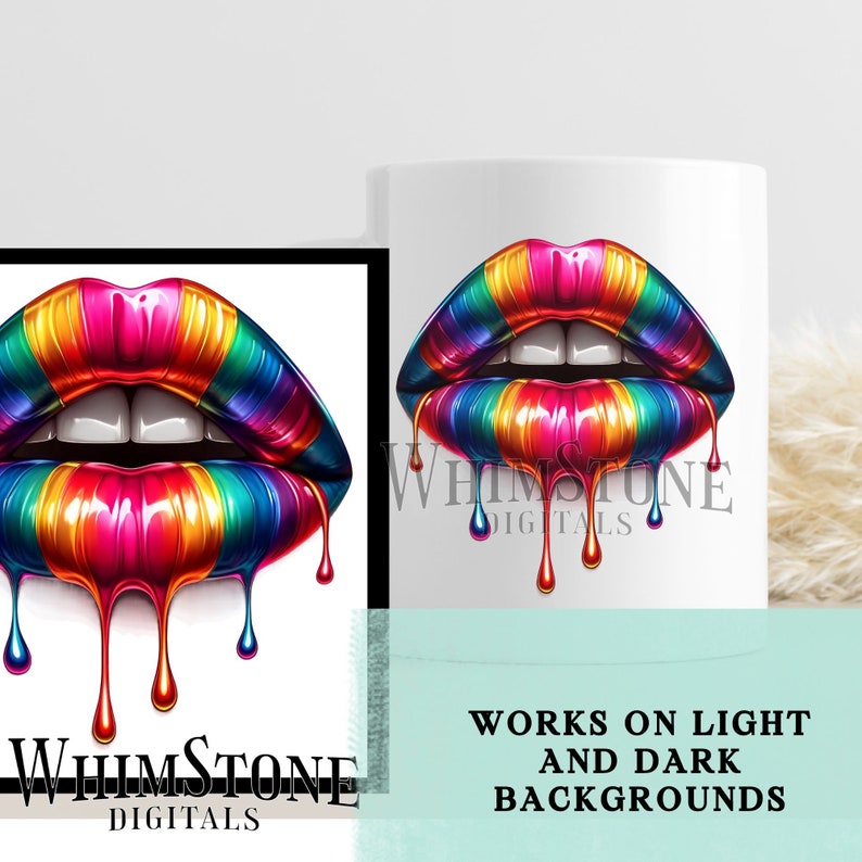 Rainbow Lips PNG, Kiss Lips Dtf Design, Dripping Lip Clipart, Colorful ...