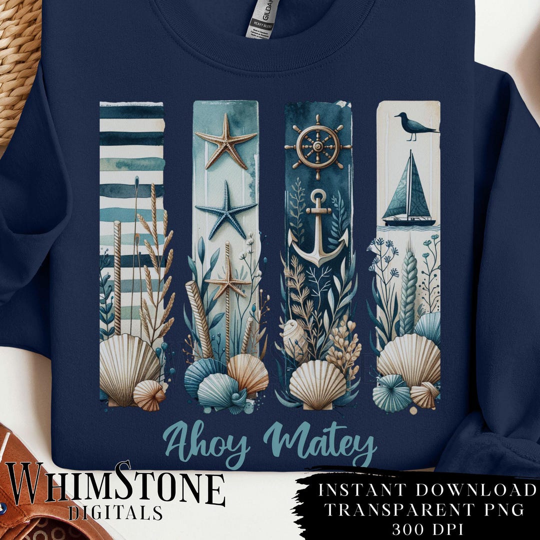 Ahoy Matey Nautical Collage PNG, Nautical Clipart Coastal Beachy ...