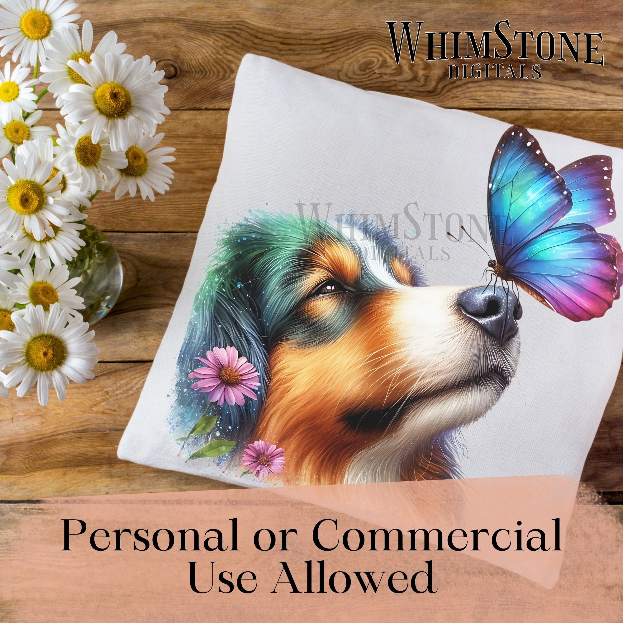 Watercolor Dogs and Butterflies Clipart Bundle, Butterfly on Dog Nose ...