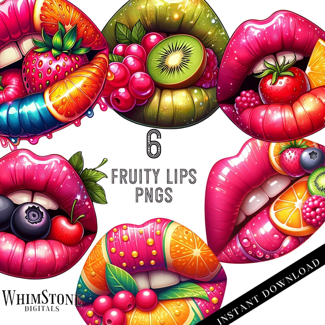 Fruity Lip PNG Bundle, Lips With Fruit Clipart, Dtf Design, Fun Lip ...