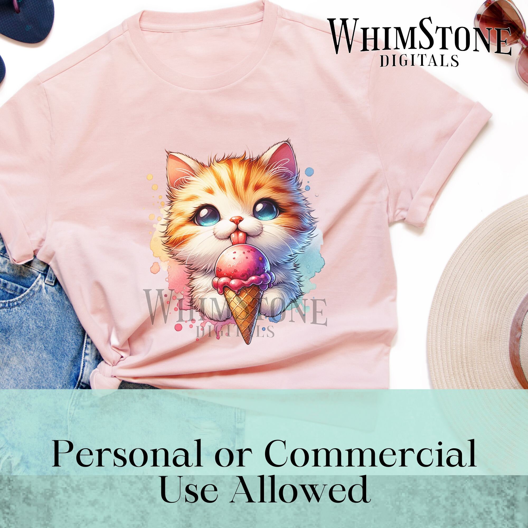 Watercolor Cat Licking Ice Cream PNG, Cat Dtf, Watercolor Sublimation ...