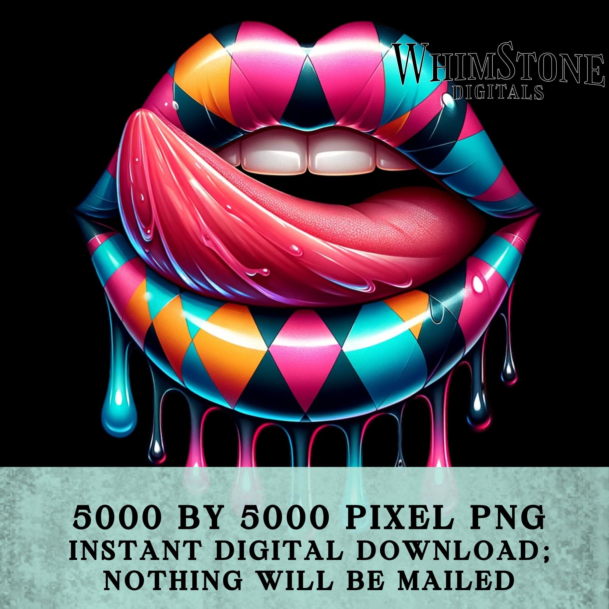 Harlequin Dripping Lips PNG, Colorful Geometric Lip Art PNG, Lips Dtf ...