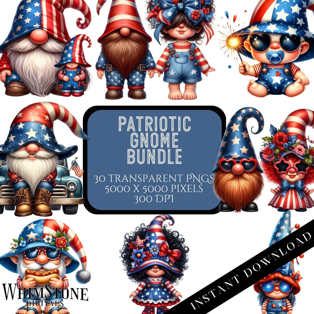 Patriotic Gnomes Clipart Bundle, Gnome Couples PNG Bundle, Family ...