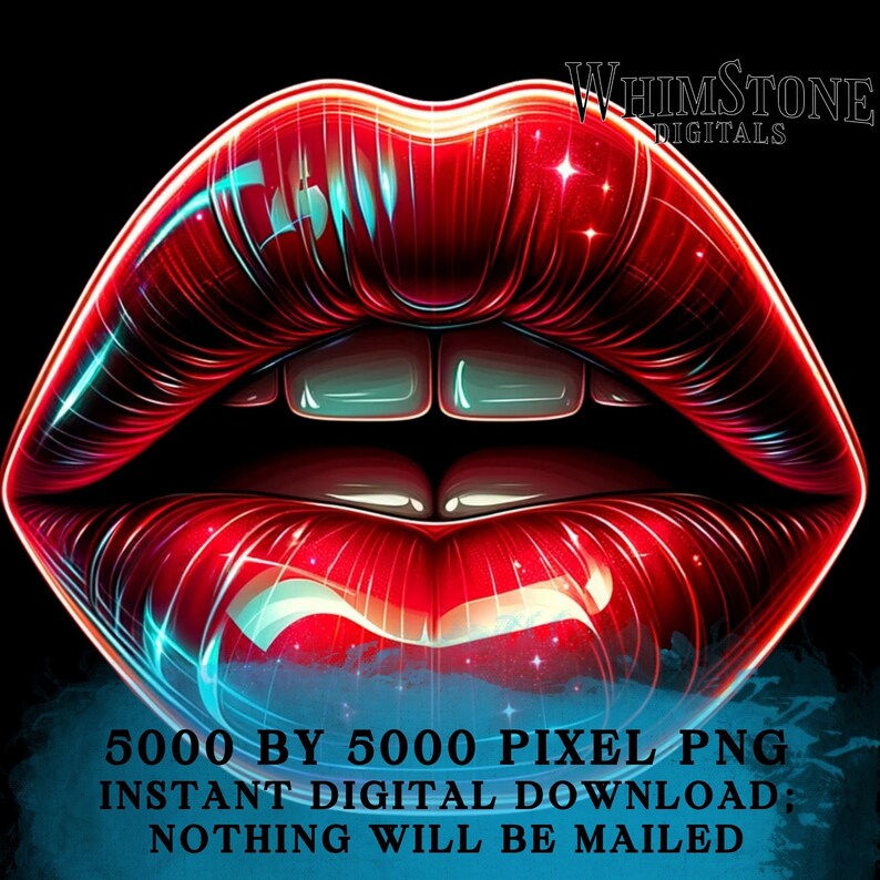 Red Neon Lips PNG, Kiss Lips Dtf Design, Lips Clipart Shimmering Lips ...