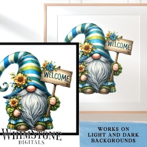 Welcome Gnomes Clipart Bundle, Gnomes With Welcome Signs PNG Bundle ...