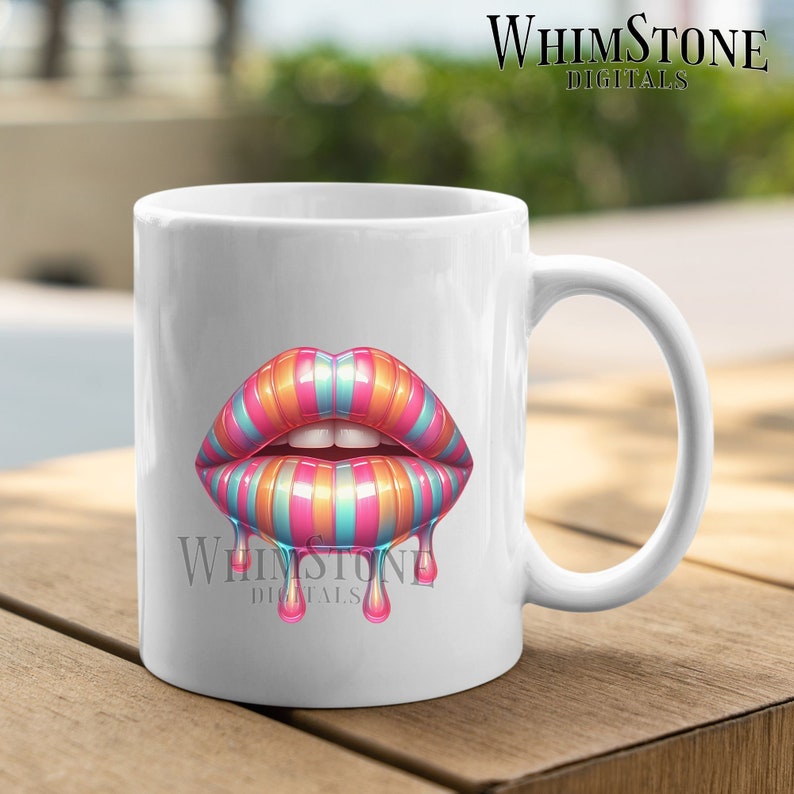 Pastel Striped Lips PNG, Kiss Lips Dtf Design, Dripping Lip Clipart ...