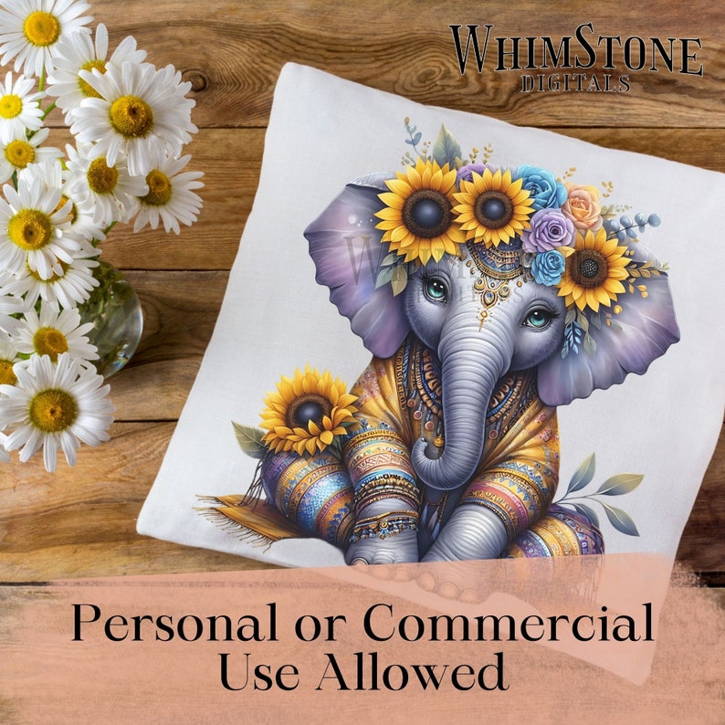 Watercolor Boho Baby Elephant Clipart Bundle, Floral Elephant PNG ...