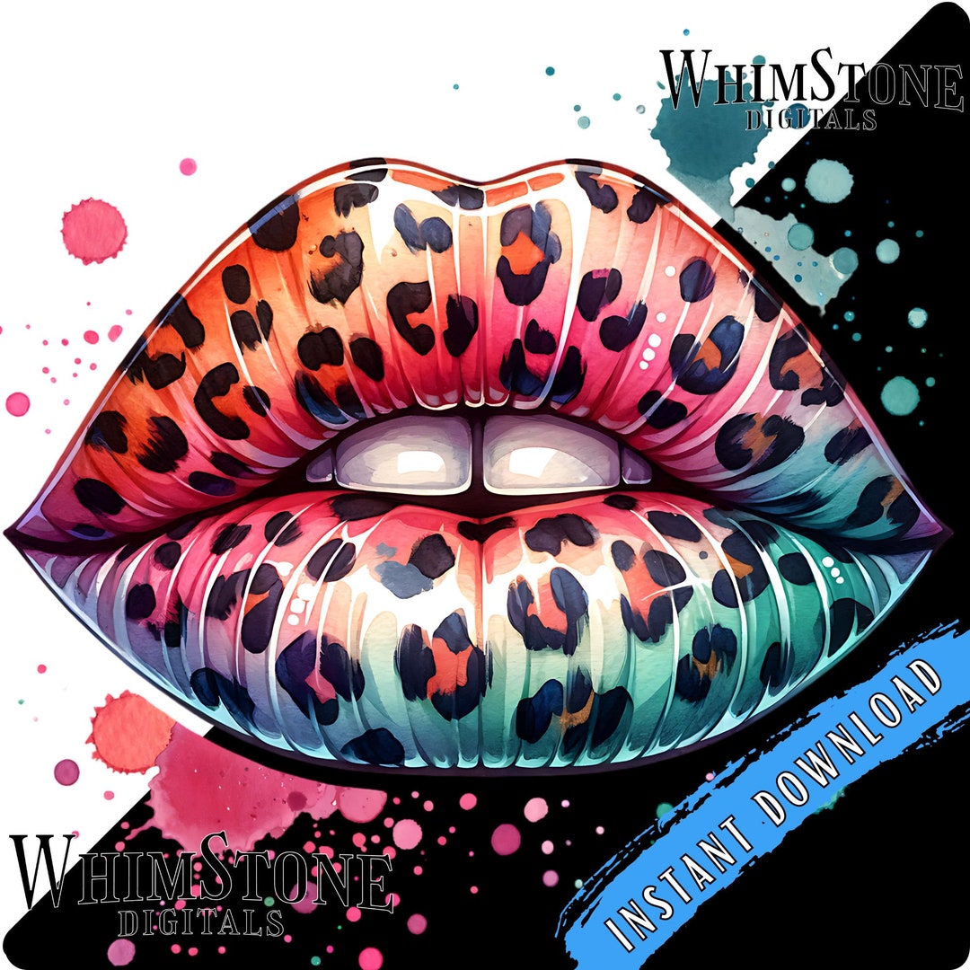 Watercolor Leopard Print Lips PNG, Artistic Lips Dtf, Watercolor ...
