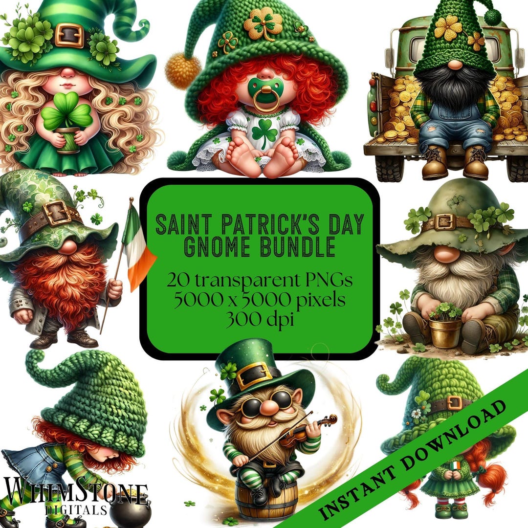 Saint Patrick's Day Gnomes Clipart Bundle, St. Patty's Gnome PNG Bundle ...