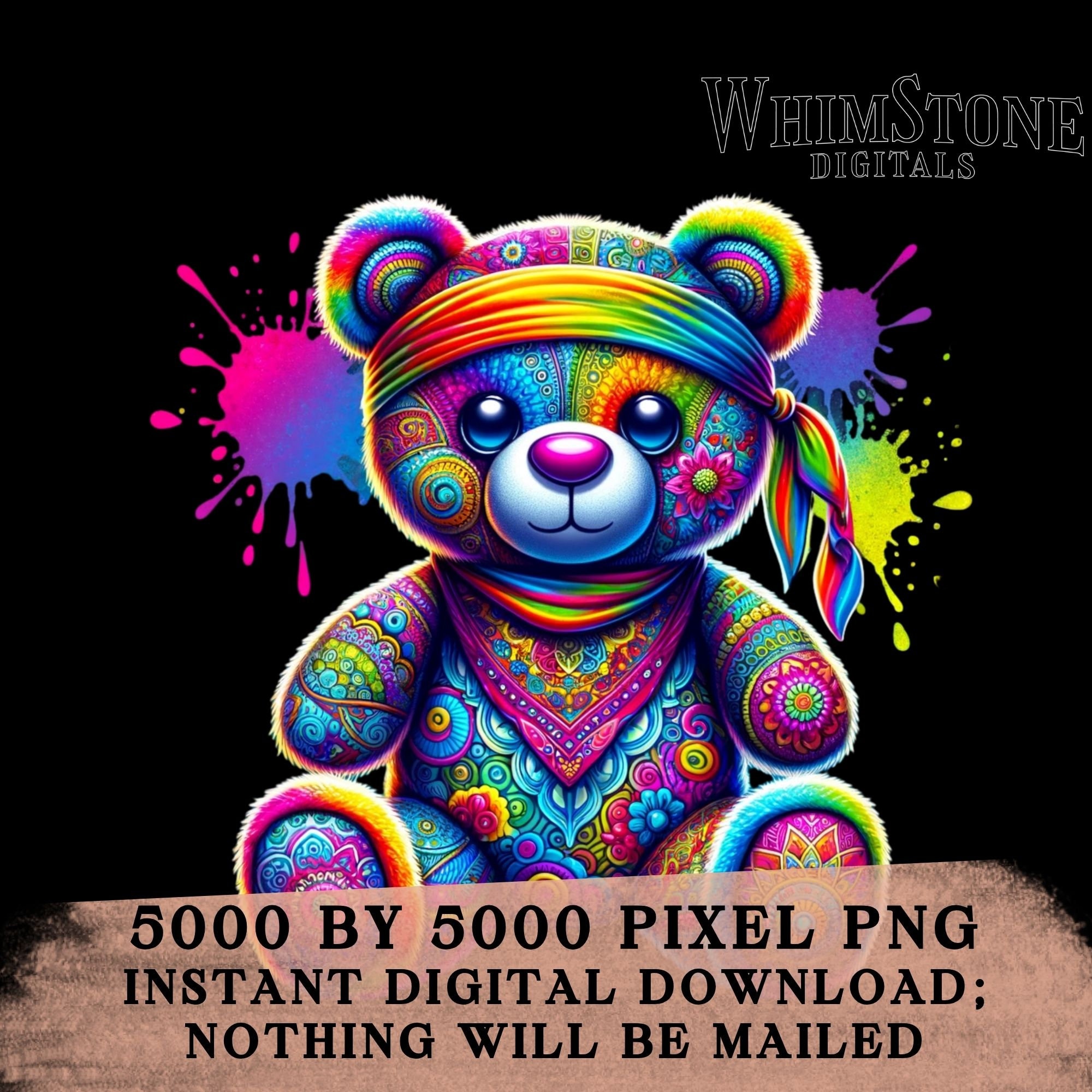 Psychedelic Hippie Teddy Bear PNG Watercolor Teddy Bear DTF Teddy T ...