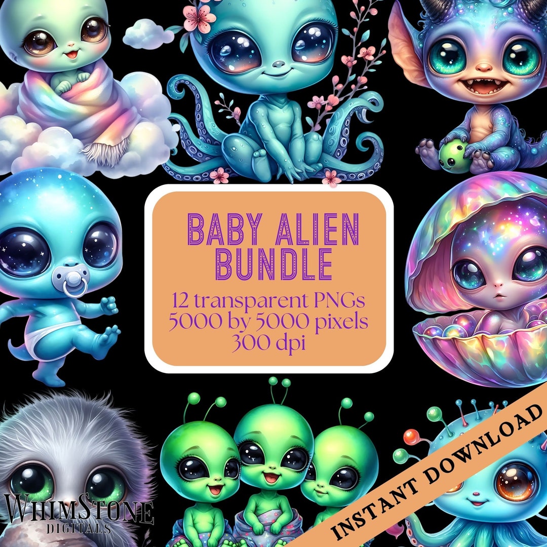 Cute Baby Alien Clipart Bundle, Alien Babies PNG Bundle, Fun Nursery ...