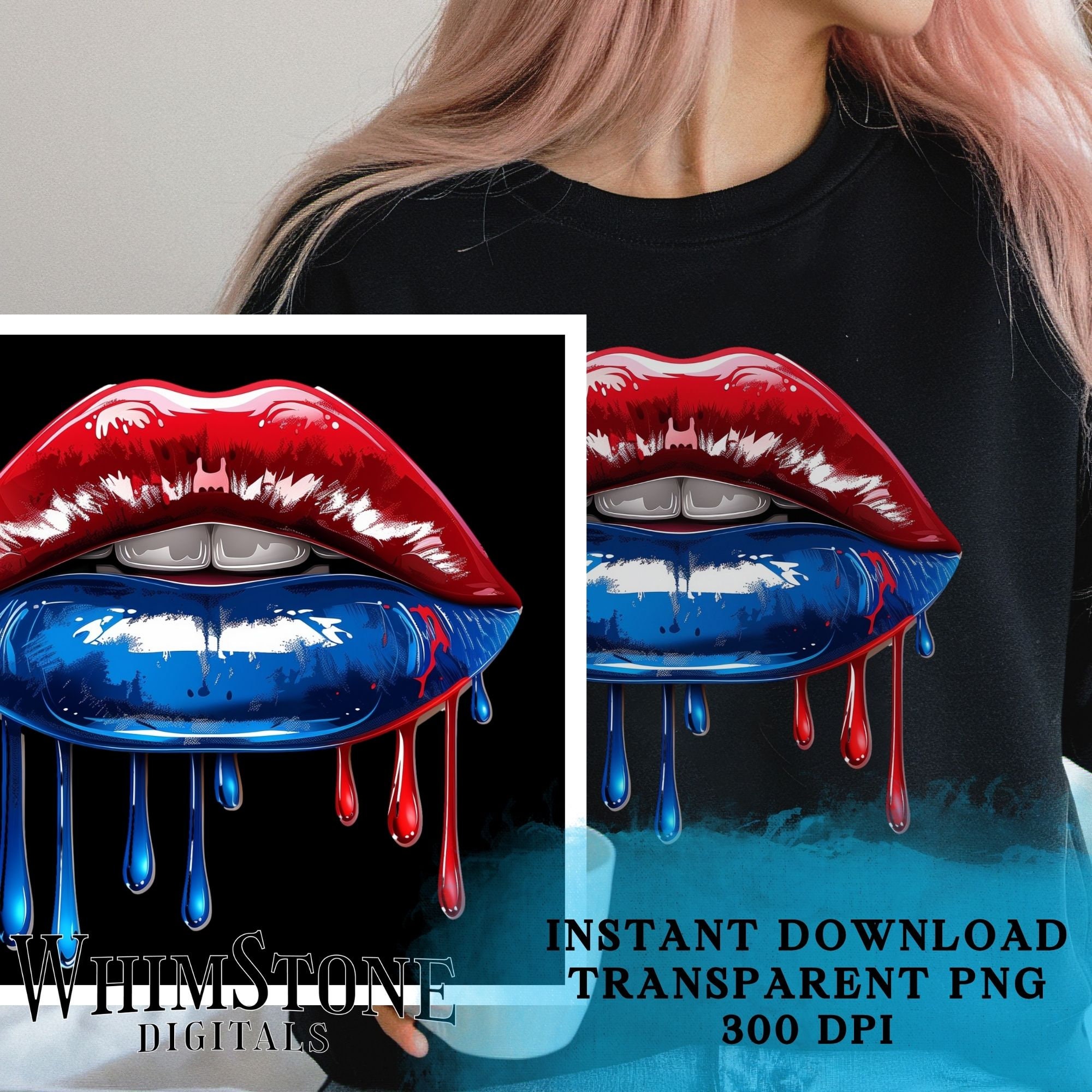 Red and Blue Lips PNG, Kiss Lips Dtf Design, Patriotic Clipart, USA ...