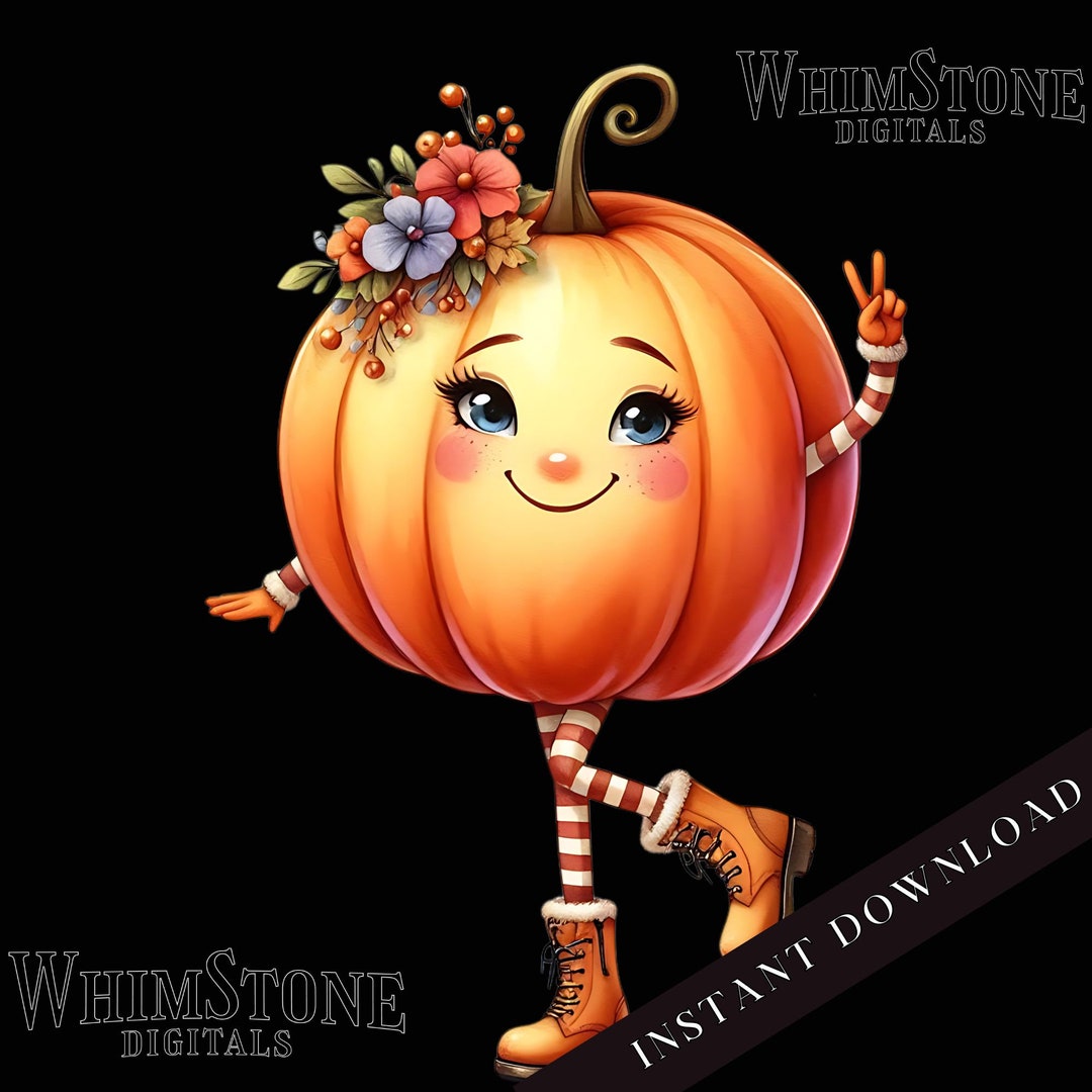 Girly Pumpkin PNG, Pumpkin Dtf Design, Anthropomorphic Pumpkin, Fall ...