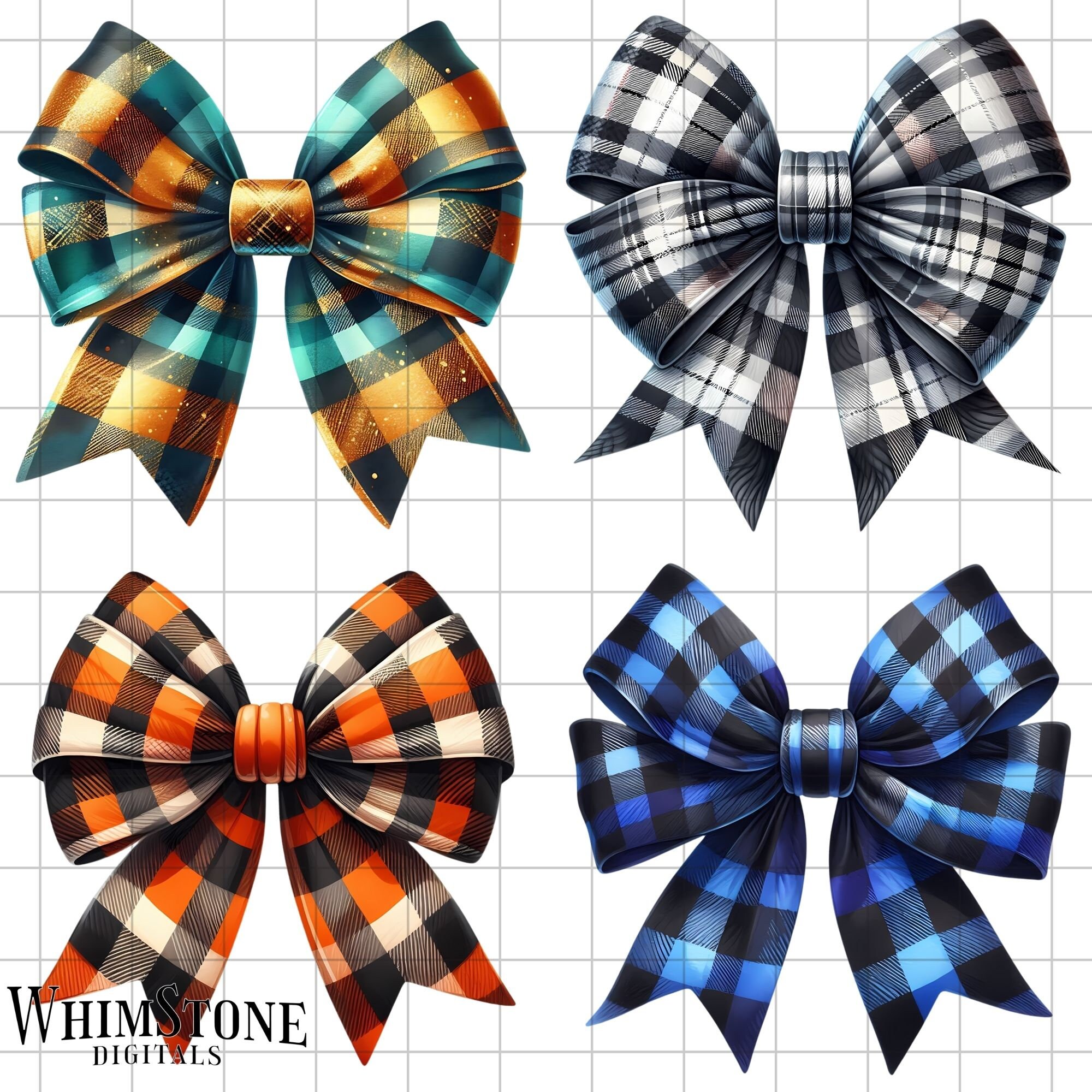 Watercolor Plaid Bow Clipart Bundle, Buffalo Plaid Bows PNG Bundle ...