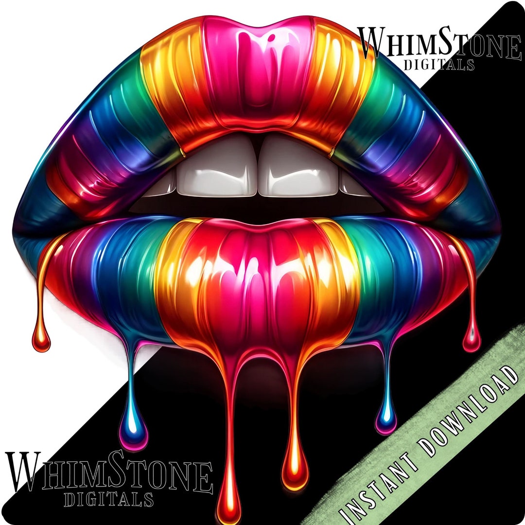 Rainbow Lips PNG, Kiss Lips Dtf Design, Dripping Lip Clipart, Colorful ...