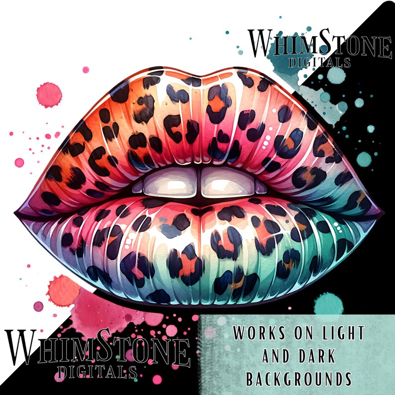 Watercolor Leopard Print Lips PNG, Artistic Lips Dtf, Watercolor ...