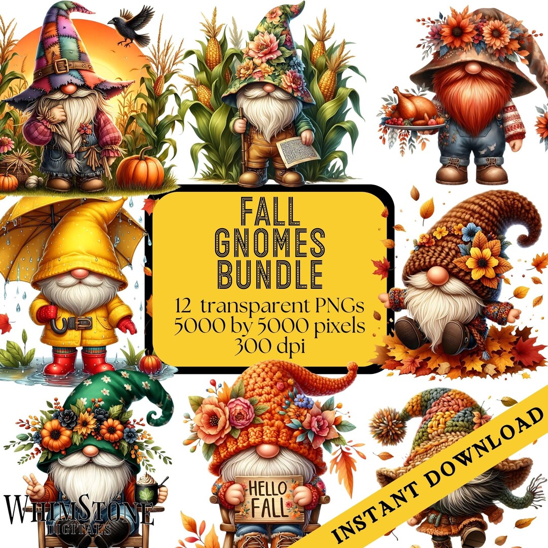 Fall Gnomes Clipart Bundle, Autumn Gnome PNG Bundle, Seasonal Gnomes ...