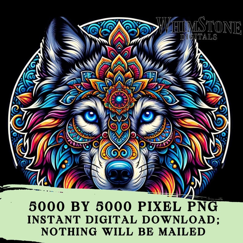 Beautiful Wolf PNG Mandala Wolf Dtf Design Colorful Wolf Sublimation ...