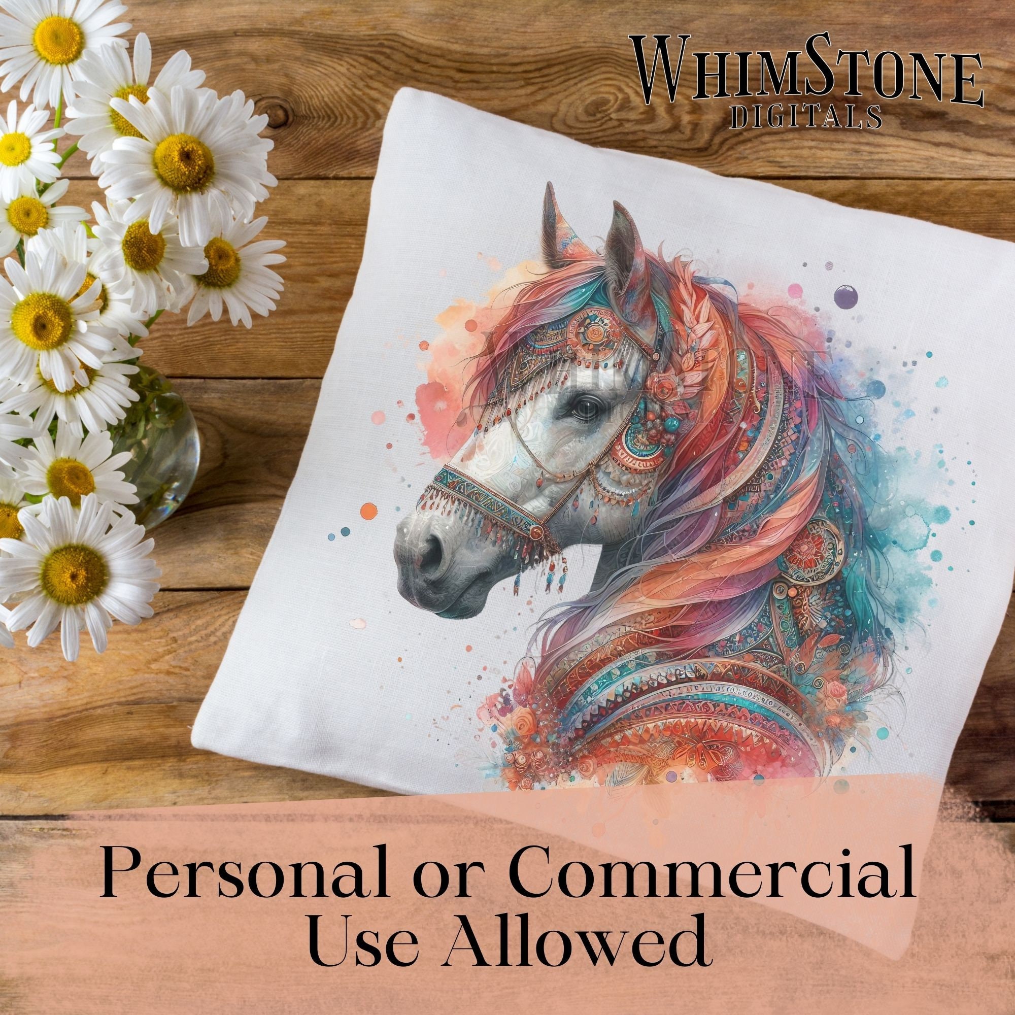 Watercolor Boho Horse Clipart Bundle, Horse Head PNG Bundle, Colorful ...