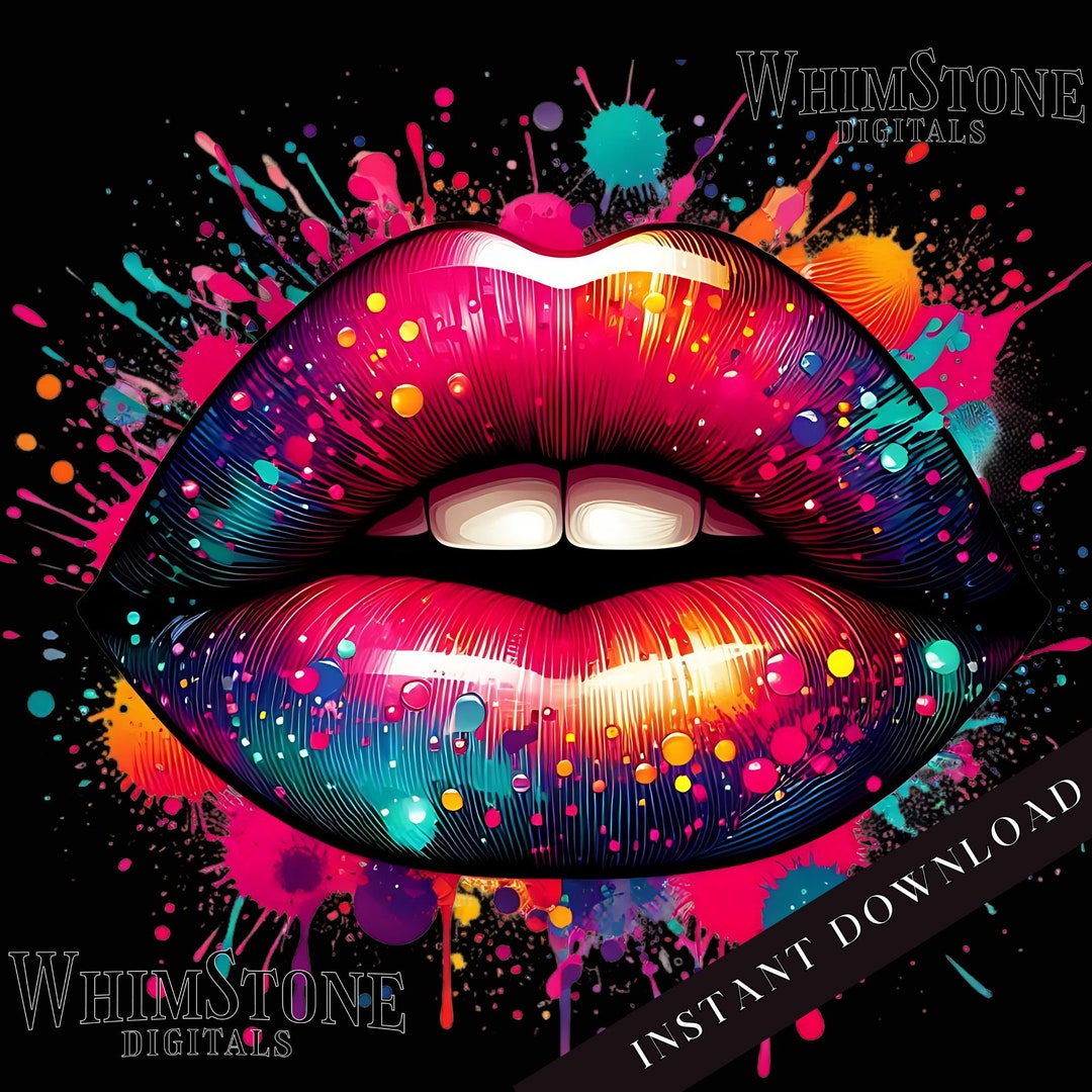 Vibrant Abstract Lips PNG, Artistic Lips Dtf Design, Paint Splatter Lip ...